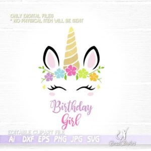 Birthday Girl Unicorn with Flower Crown Costume Design File - Vxels SVG ...