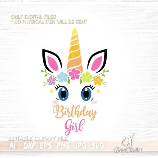 Birthday Girl Unicorn with Flower Crown Costume Design File - Vxels SVG ...