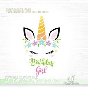 Birthday Girl Unicorn with Flower Crown Costume Design File - Vxels SVG ...