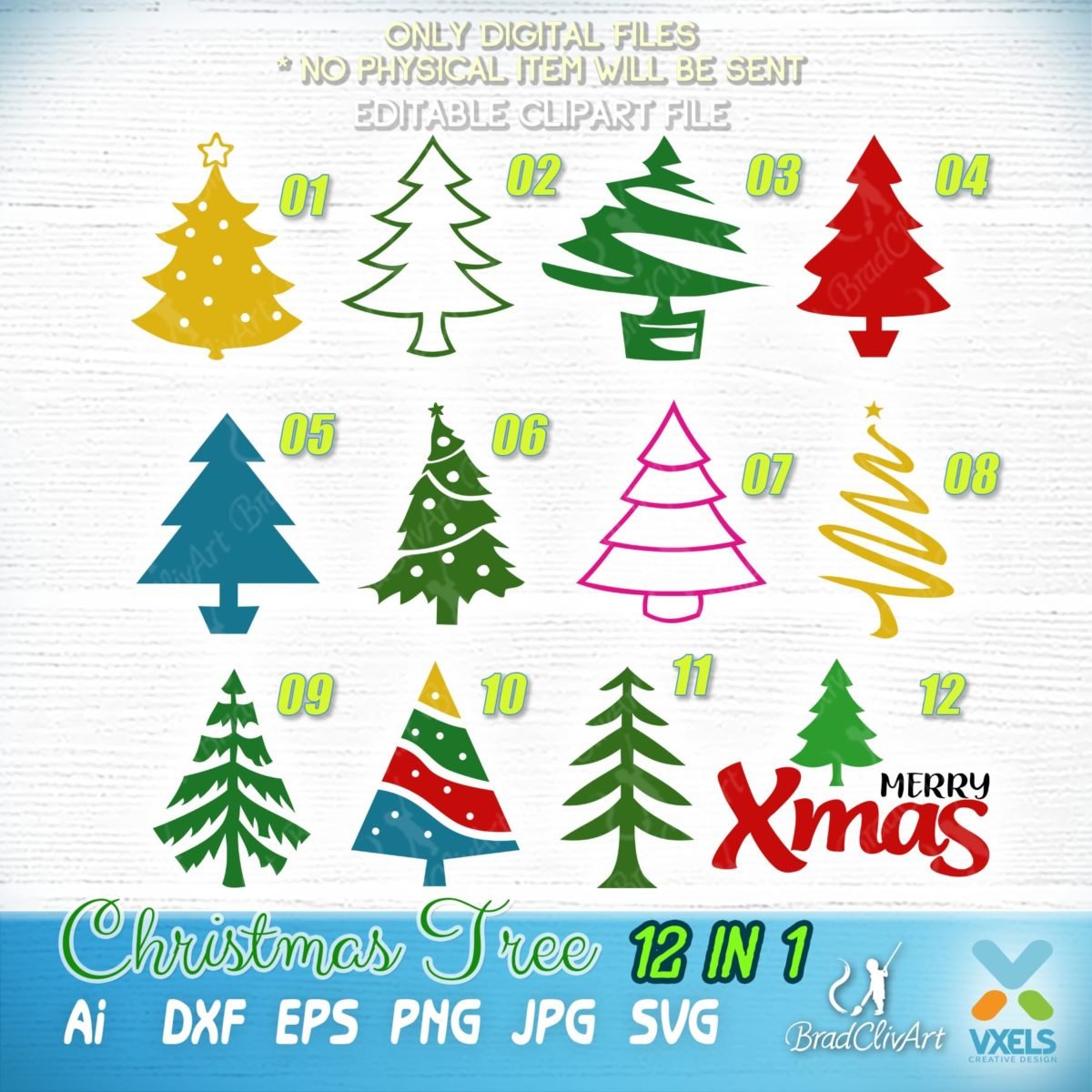 Christmas Tree SVG vector cut file bundle for Christmas Decor or wall sign