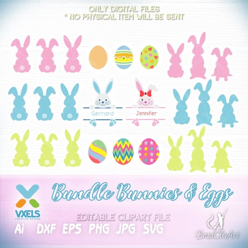Bundle easter bunnies SVG baby bunny name tag and Decorative egg
