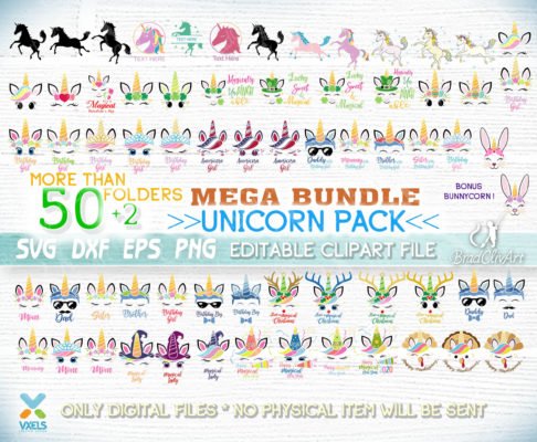 Unicorn Mega Bundle SVG 50 folder pack for cricut cutting file and decor