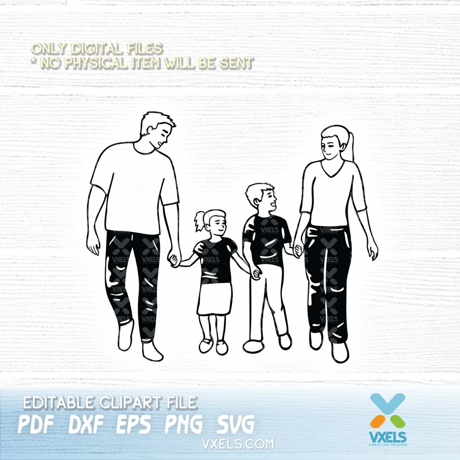 Walking happy family SVG, mom dad boy and girl DXF EPS PNG and PDF
