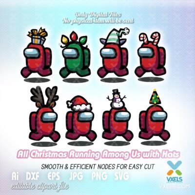 All Christmas Hats running Among Us with all character colors SVG Bundle