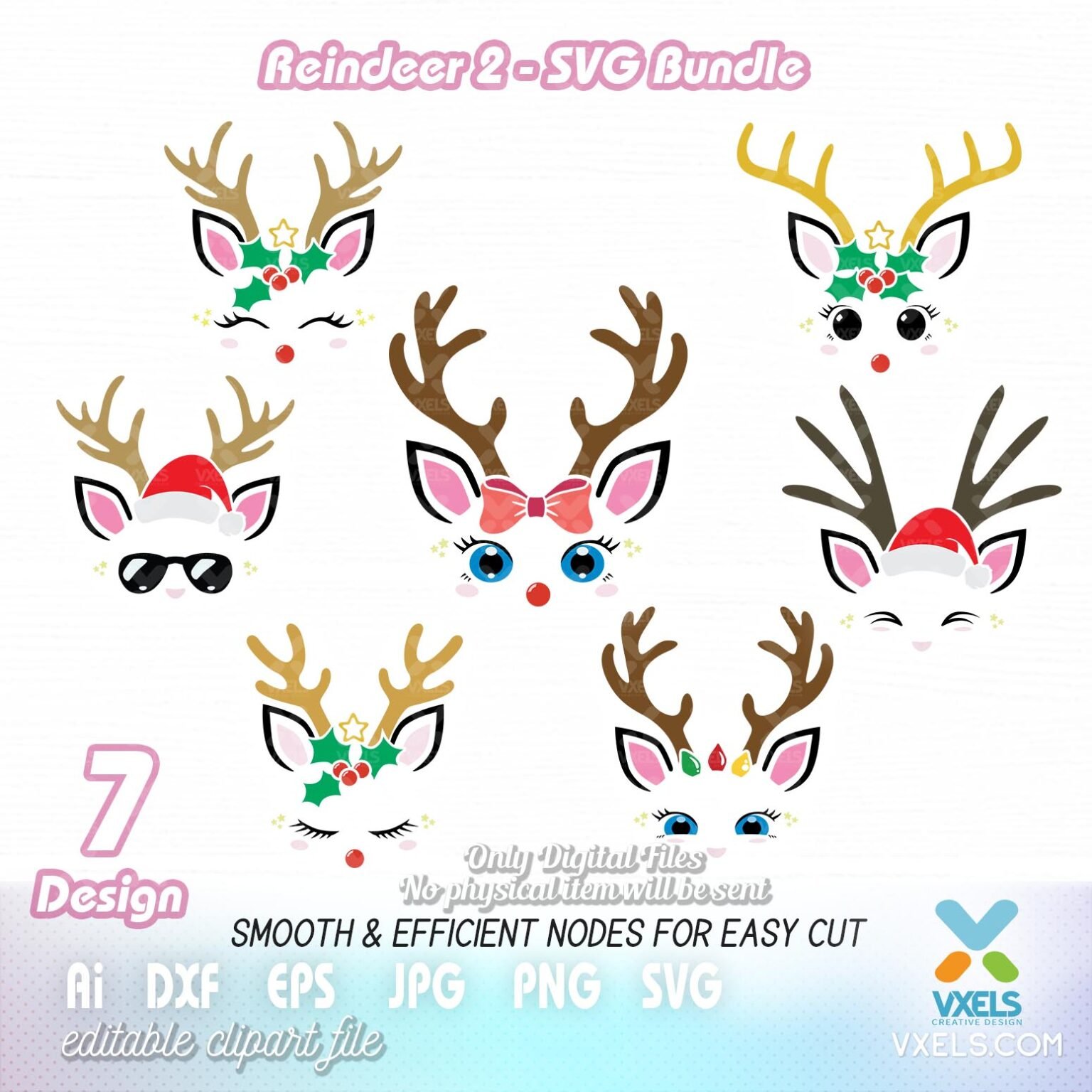 Reindeer Rudolph SVG Antlers Face Christmas SVG Print