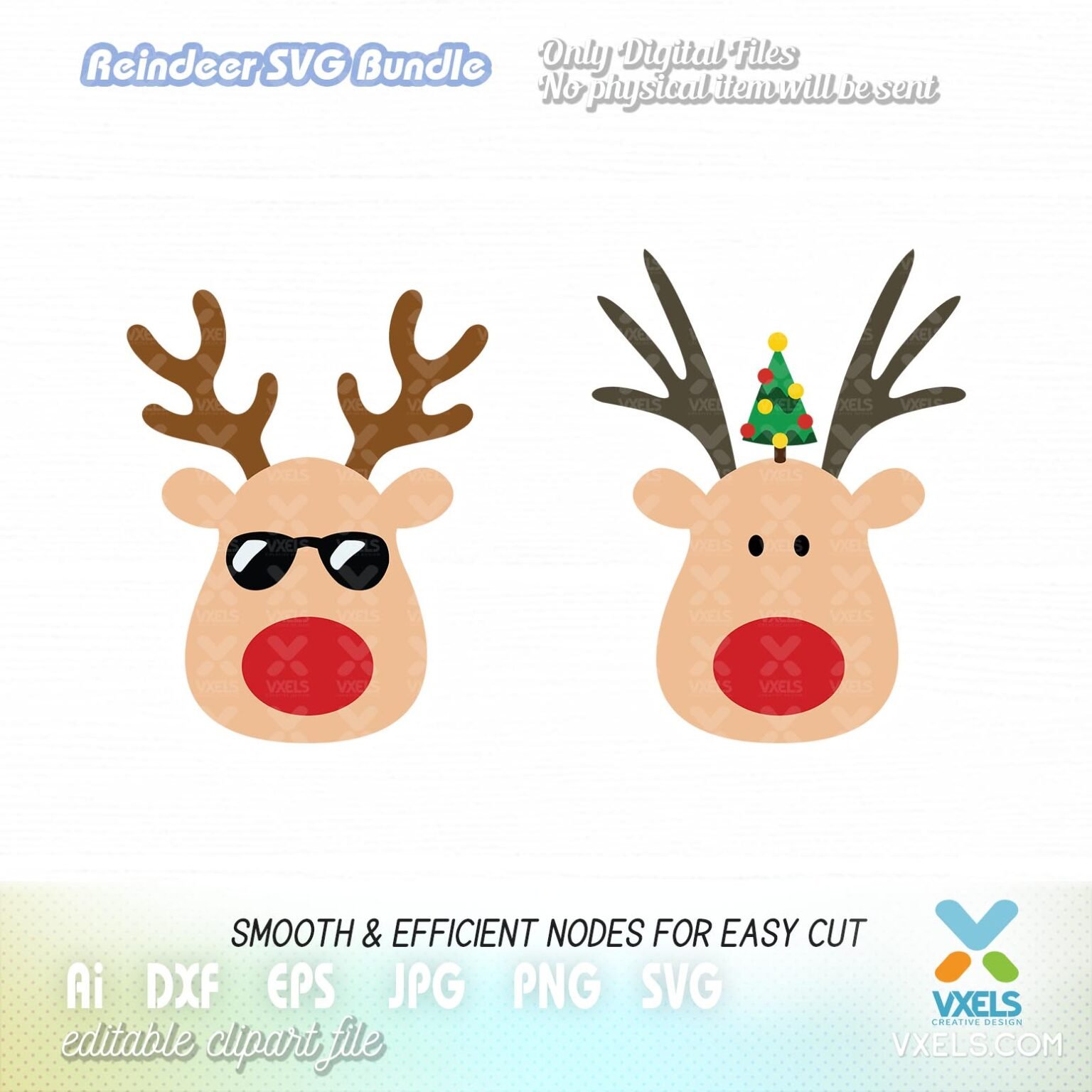 Christmas Reindeer SVG Rudolph Antlers Face Vacation Boy and Girl