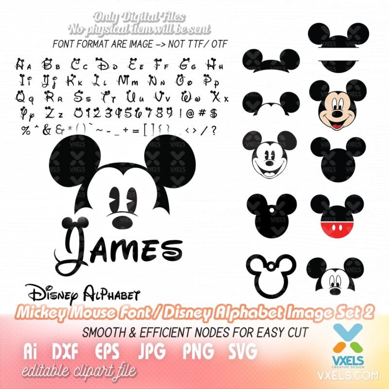 Mickey Mouse Alphabet Disney Font SVG Bundle Name Banner Set 2