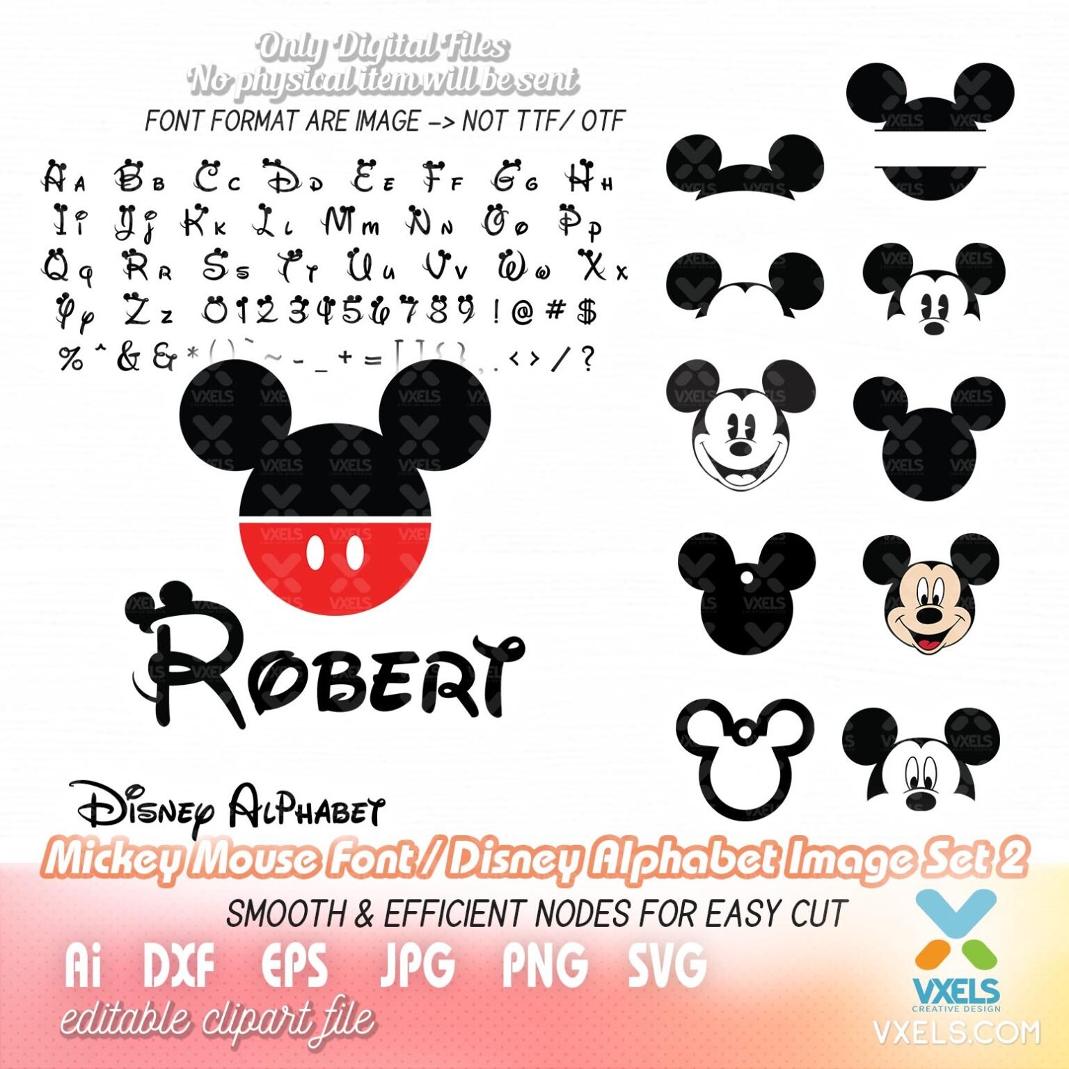 Mickey Mouse Alphabet Disney Font SVG Bundle Name Banner Set 2