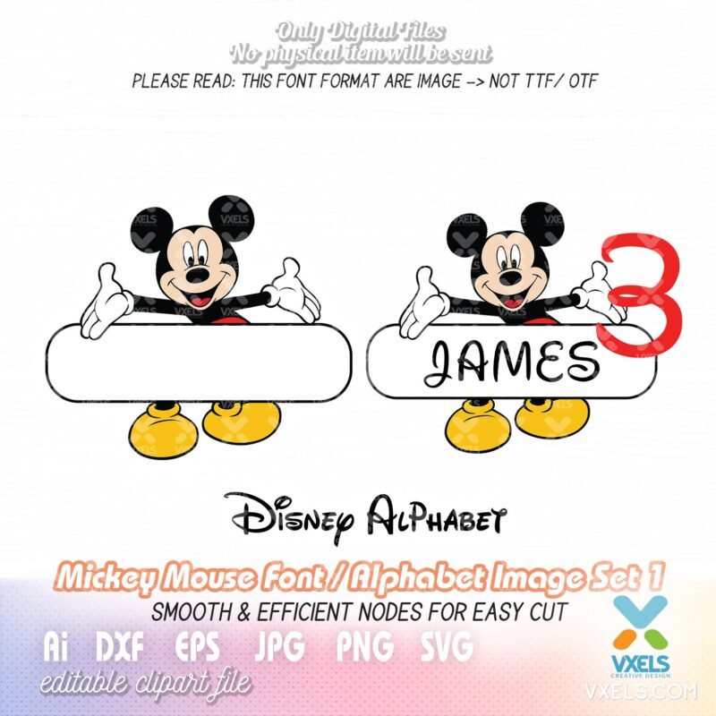Disney Alphabet SVG Font Mickey Mouse for Name Tag and Birthday