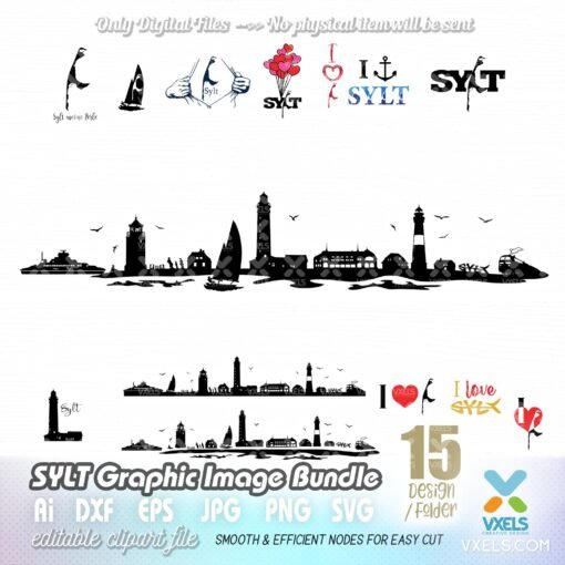 Sylt SVG Bundle Westerland City Town Island Skyline Vector and Bitmap